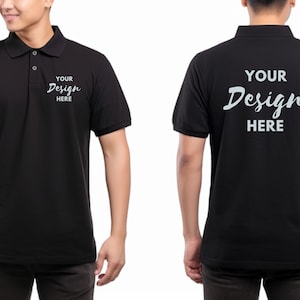 Front and Back Polo Shirt Mockup, Male Model Black Shirt Mockup, Black ...