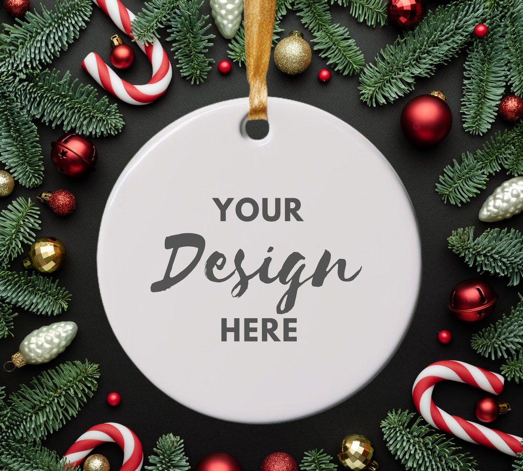 Ornament Mockup PNG, Blank White Round Ceramic Christmas Ornament ...