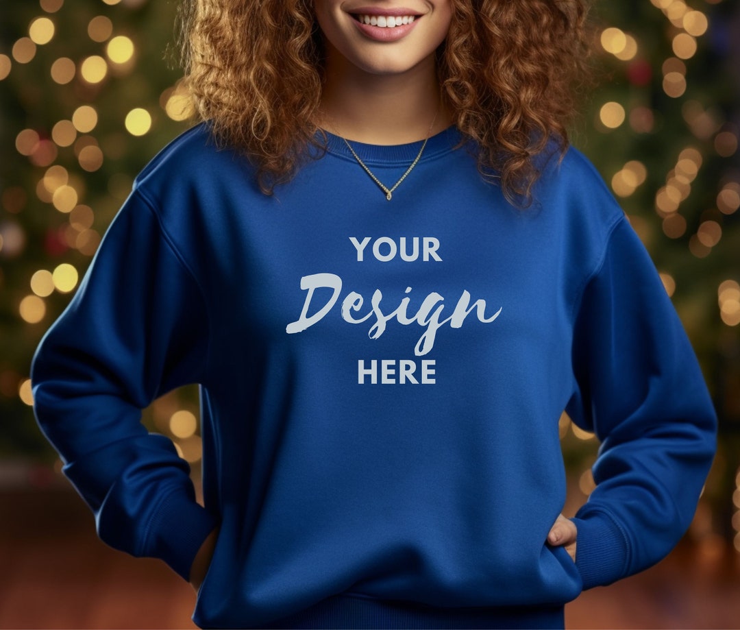 Blue Sweatshirt Mockup, Holiday Mockup, Christmas Mockup, Xmas Styled ...