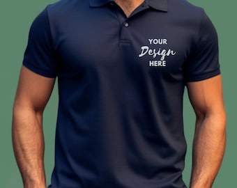 Front and Back Polo Shirt Mockup, Male Model Black Shirt Mockup, Black ...