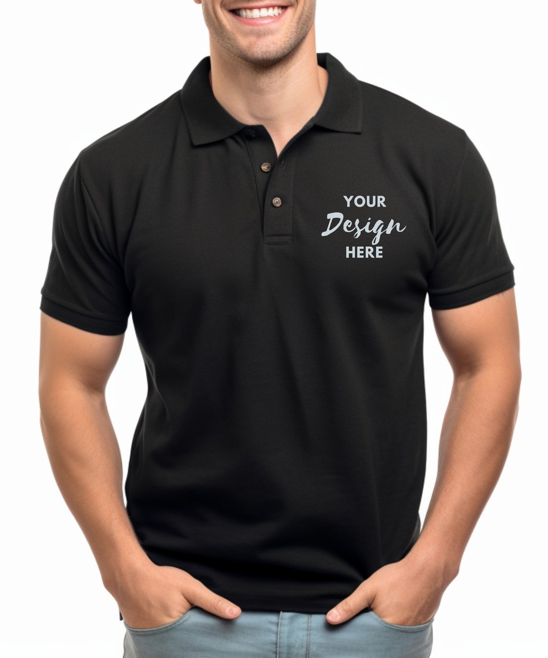 Polo Shirt Mockup, Male Model Black Shirt Mockup, Tshirt Mockup, Black ...
