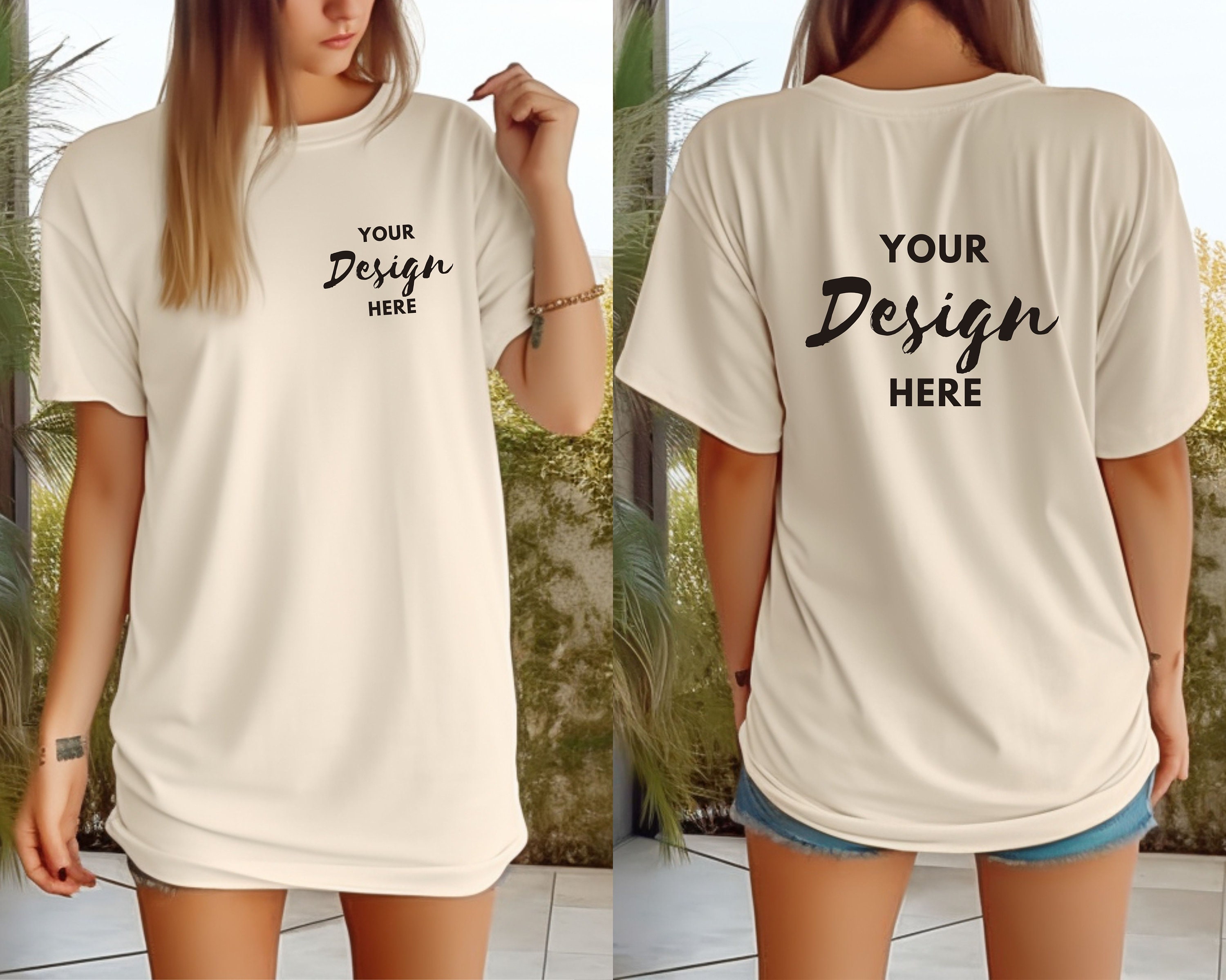 Model Front and Back Mock Up, Comfort Colors C1717 Ivory Tshirt Mockup ...
