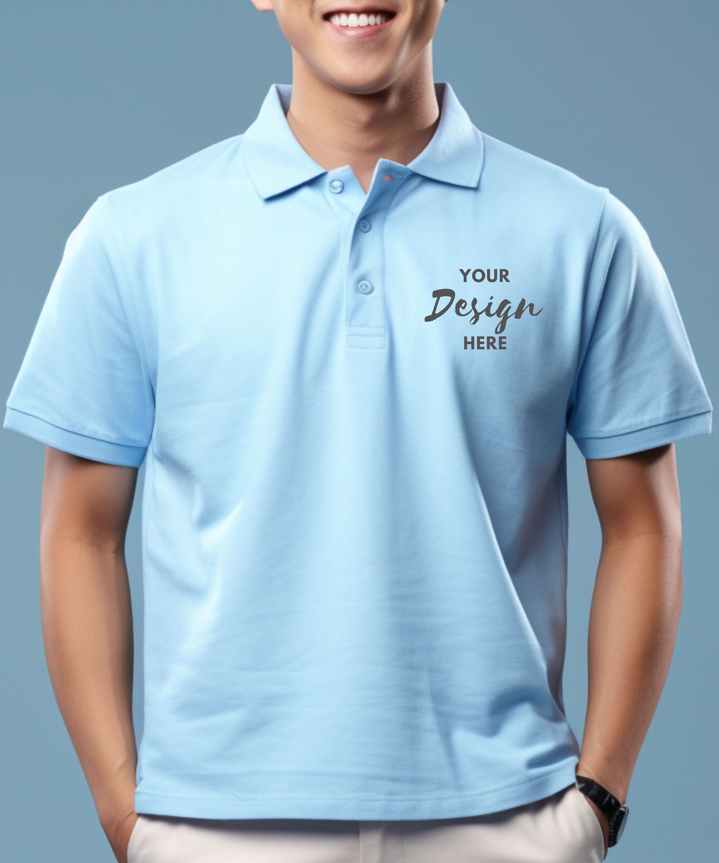 Polo Shirt Mockup, Male Model Blue Shirt Mockup, Polo Mockup, Blue ...