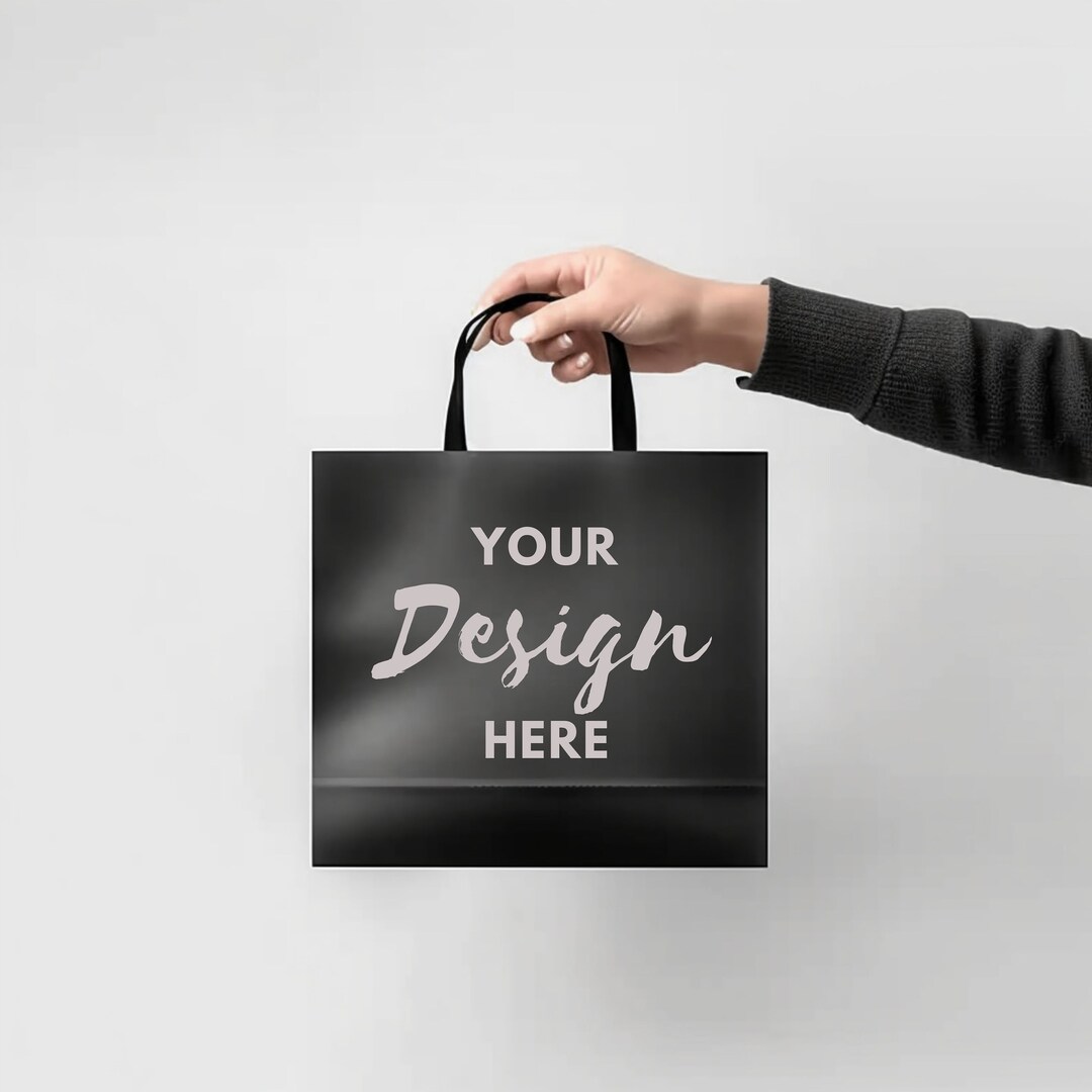 Black Paper Bag Mockup, Plain Canvas Paper Bag, Mock up Paper Bag ...