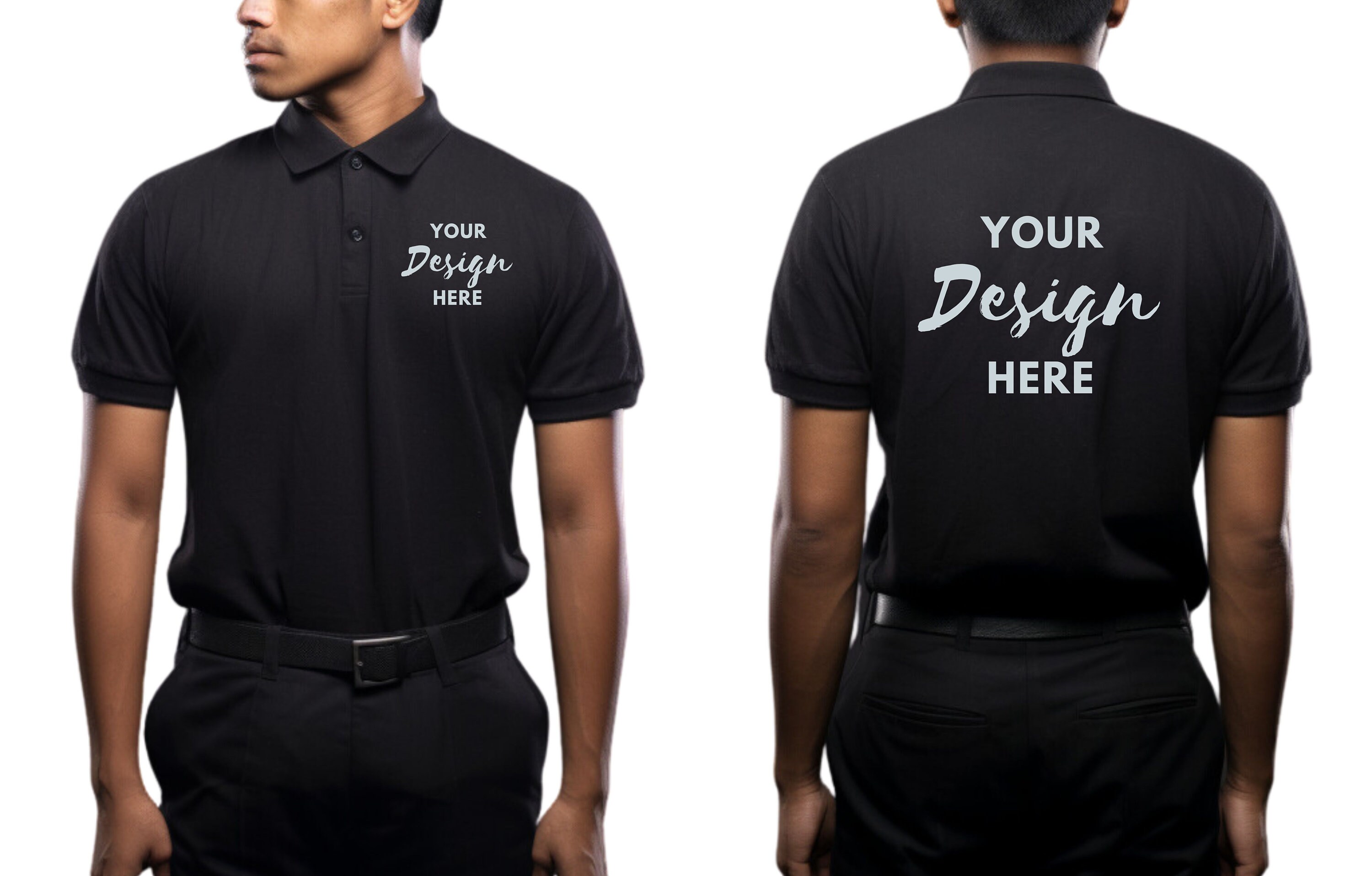 Front and Back Polo Shirt Mockup, Male Model Black Shirt Mockup, Black ...