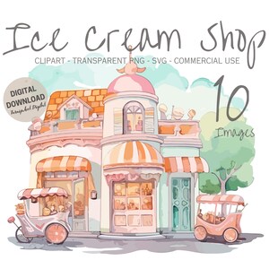 Ice Cream Shop Watercolor Clipart Ice Cream Shop SVG Ice Cream Decor ...