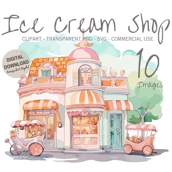 Ice Cream Shop Watercolor Clipart Ice Cream Shop SVG Ice Cream Decor ...