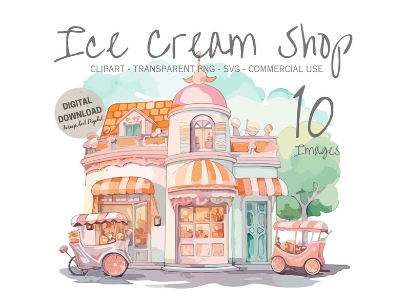 Ice Cream Shop Watercolor Clipart Ice Cream Shop SVG Ice Cream Decor ...