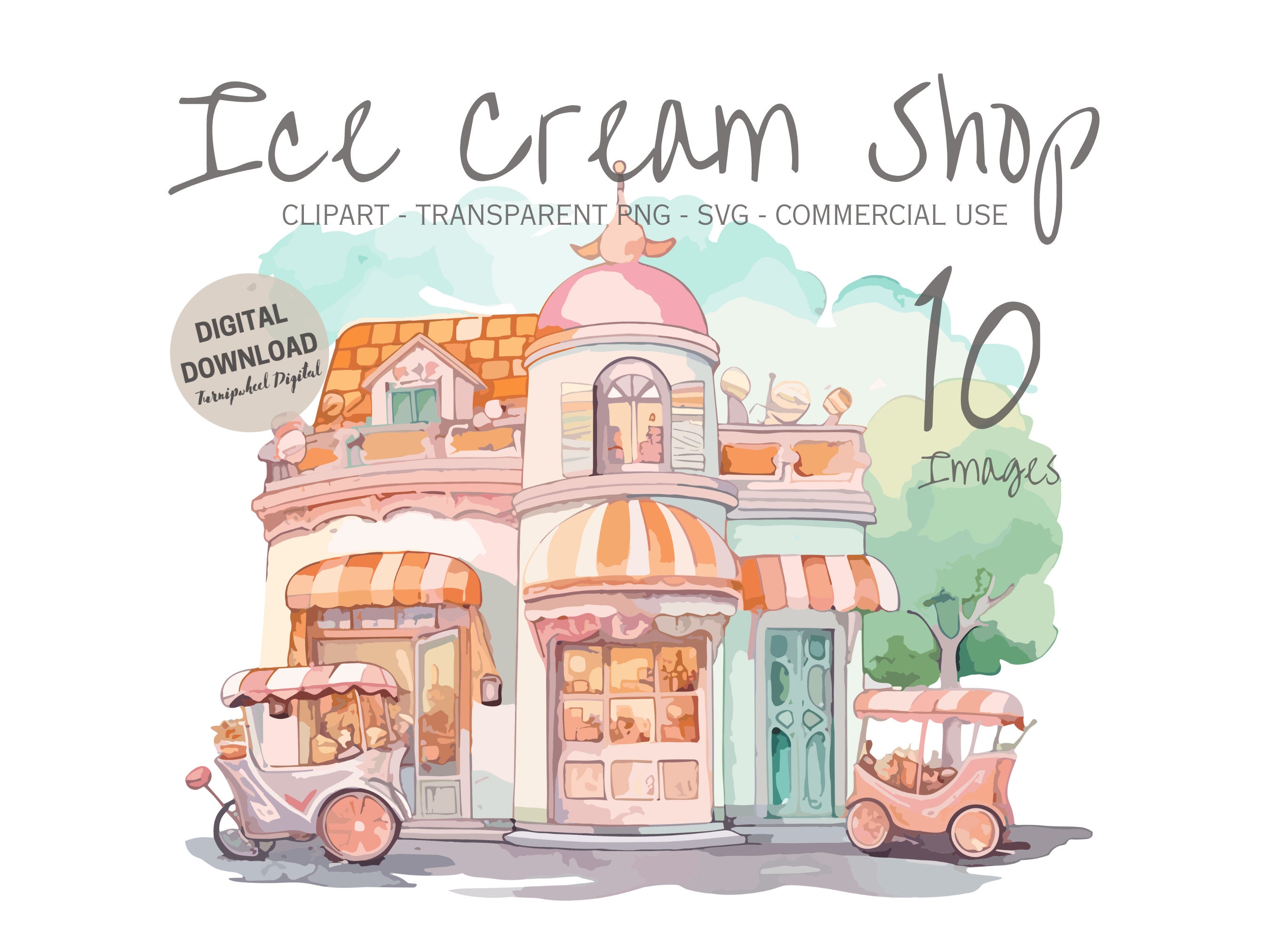 Ice Cream Shop Watercolor Clipart Ice Cream Shop SVG Ice Cream Decor ...