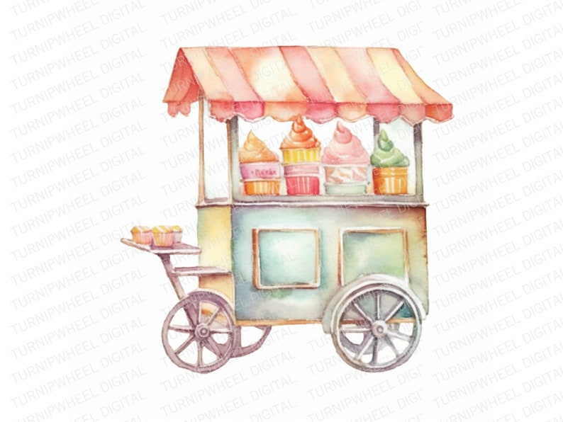 Ice Cream Cart Watercolor Clipart Ice Cream Shop SVG Ice Cream Decor ...