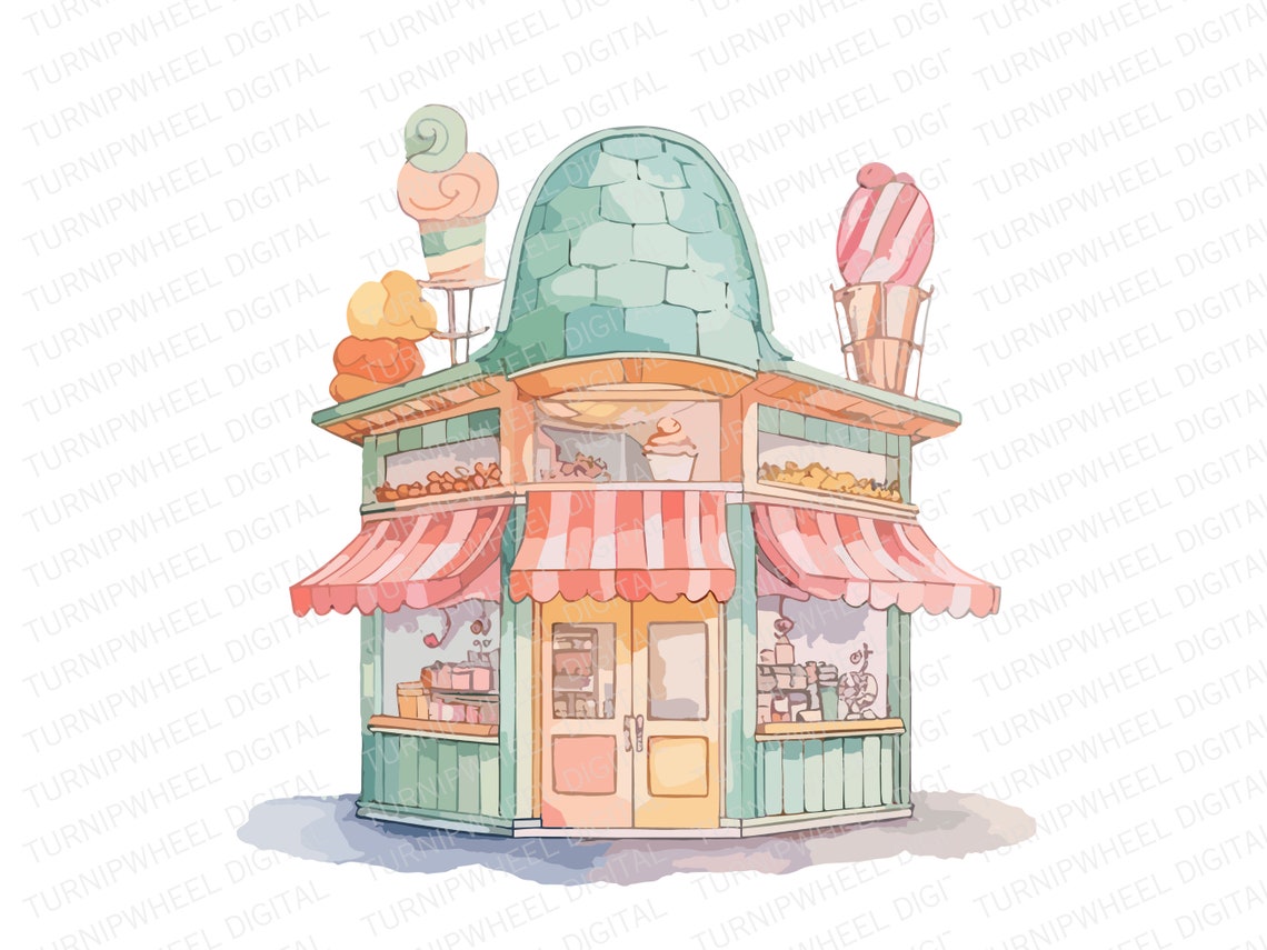 Ice Cream Shop Watercolor Clipart Ice Cream Shop SVG Ice Cream Decor ...
