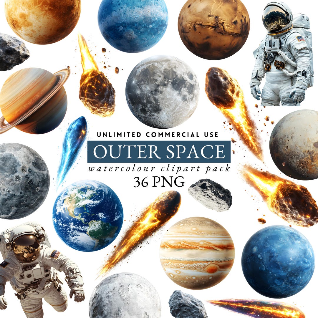 Realistic Planets Clipart, Outer Space Clipart, Printable Solar System ...