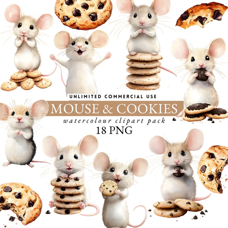 Mouse and Cookies Clipart, Cute Mouse Clipart, Baby Shower Clipart ...