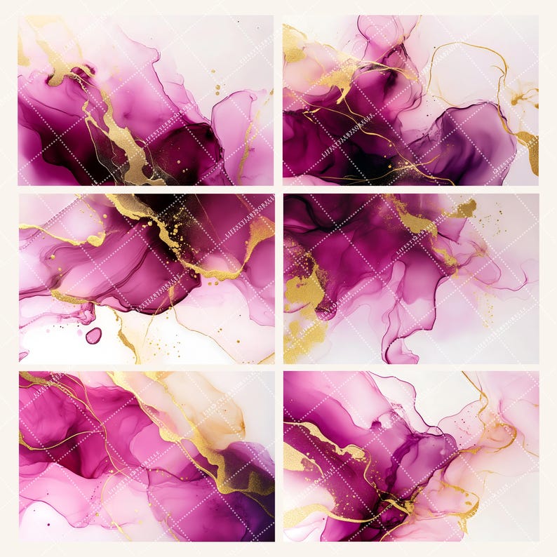 Magenta and Gold Alcohol Ink Texture Backgrounds, Gold Splatter Liquid ...