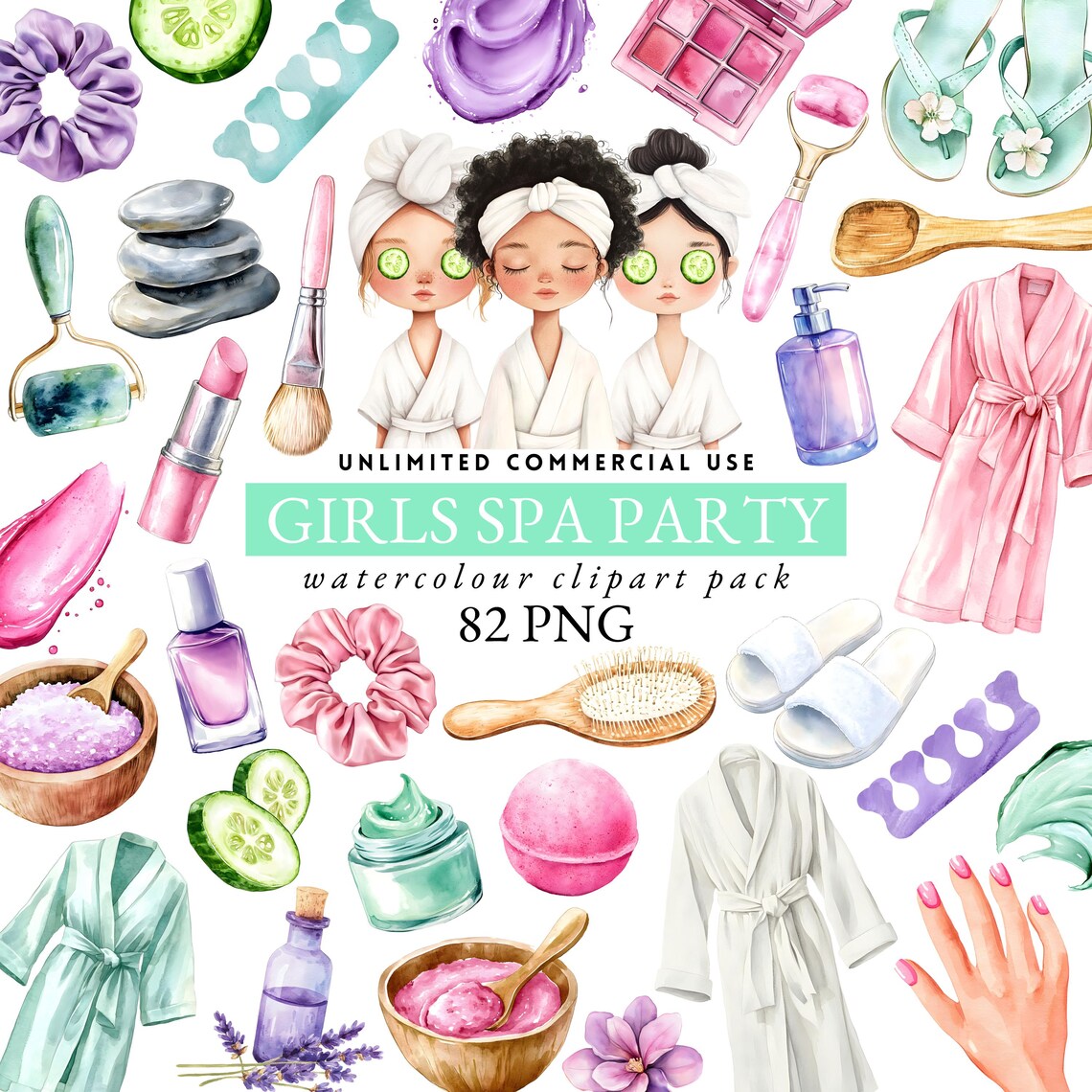 Spa Day Party Clipart, Pamper Party, Manicure Party Clipart, Sleepover ...