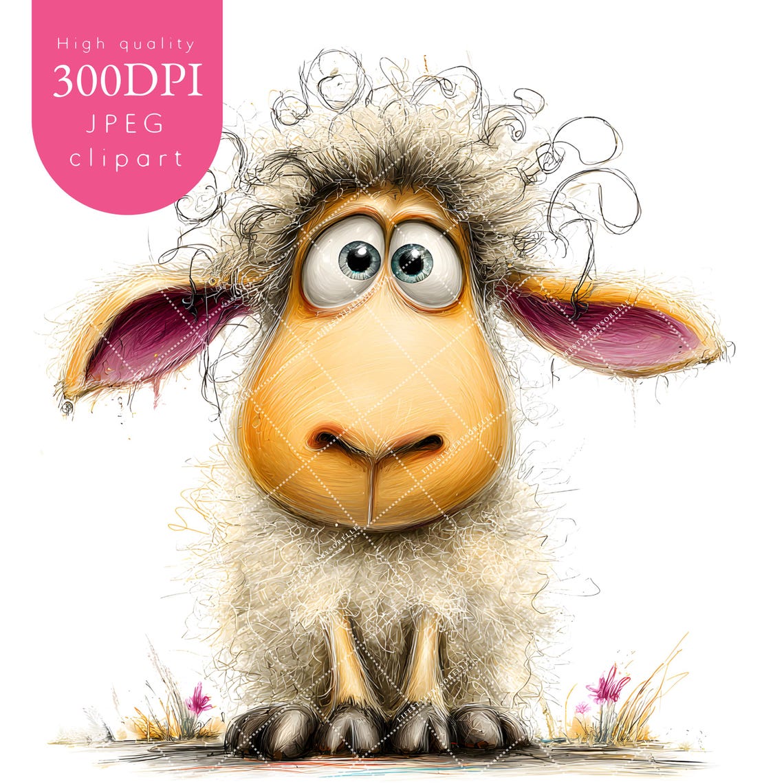 JPEG Quirky Sheep Clipart, Crazy Animals, Colourful Funny Sheep, Granny ...