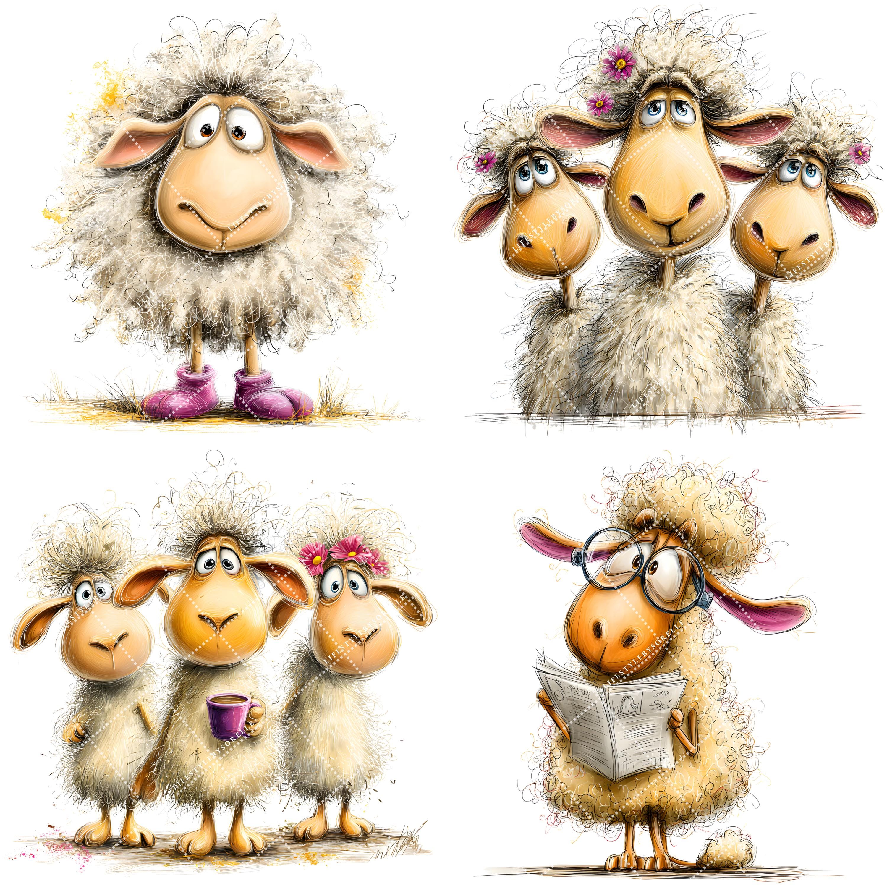 JPEG Quirky Sheep Clipart, Crazy Animals, Colourful Funny Sheep, Granny ...