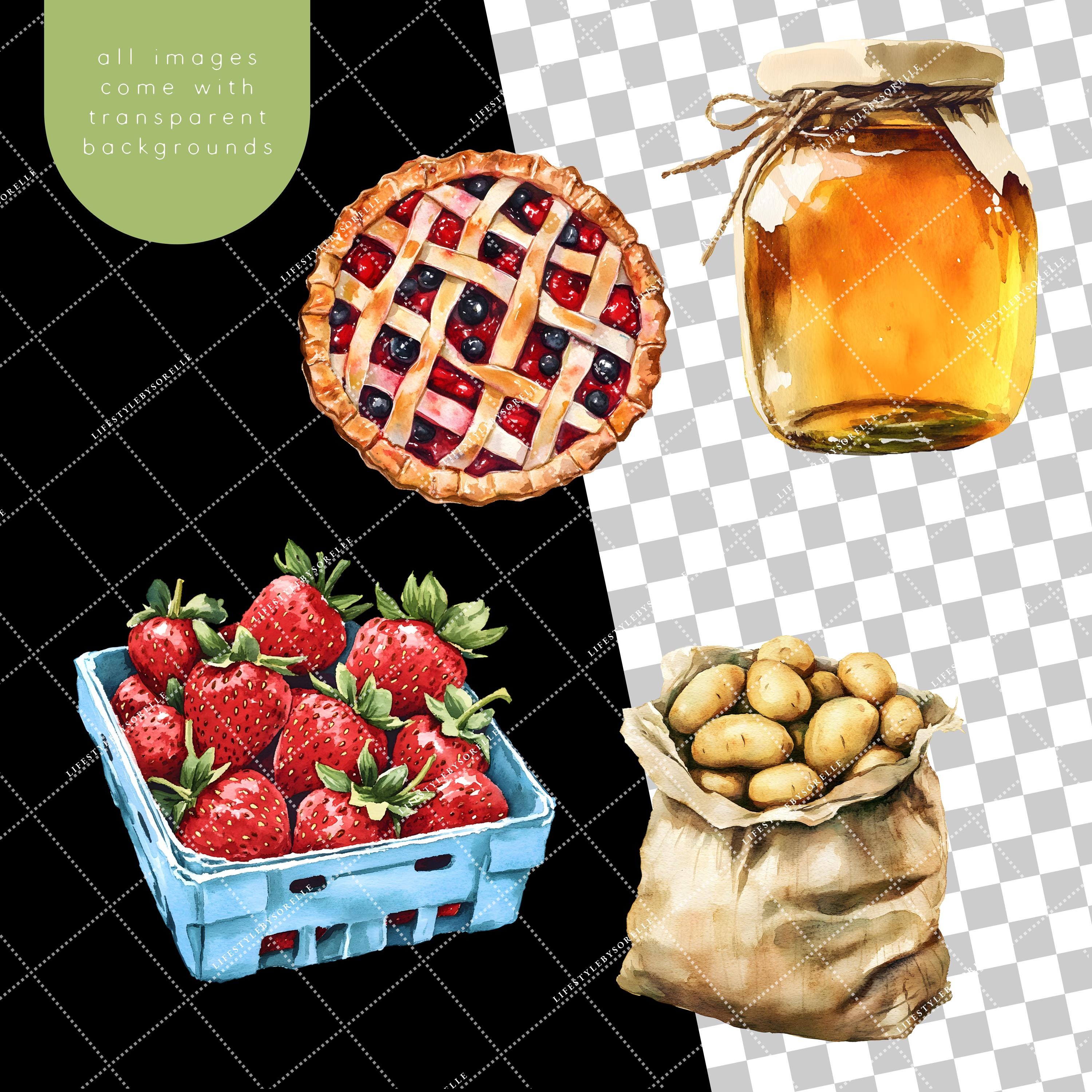 Watercolor Farmers Market Clipart, Locally Grown Clipart, Fruit and Veg ...