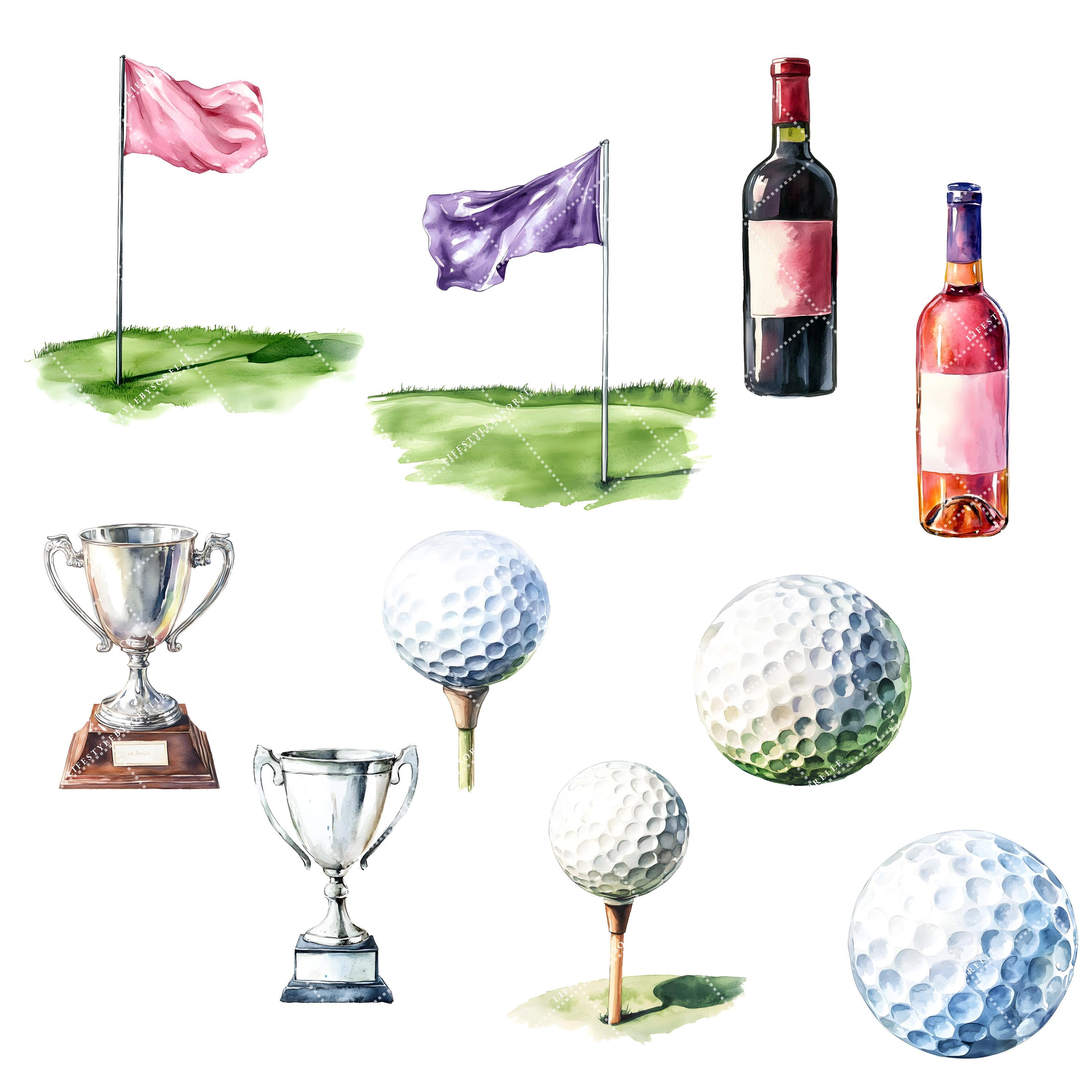 Watercolor Pink Golf Clipart, Golf Course Clipart, Sports Clipart, Golf ...