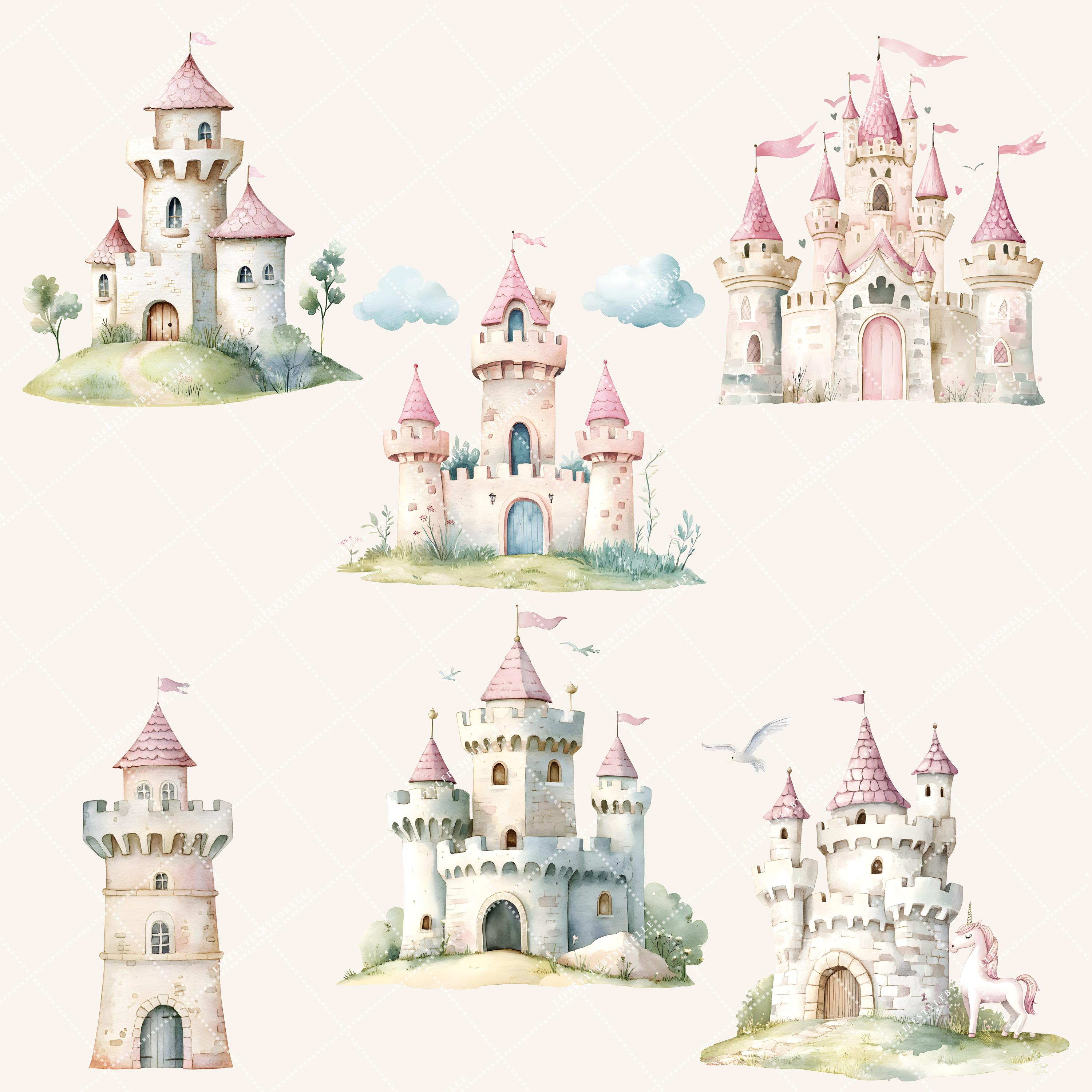 Rainbow Unicorn Watercolour Clipart, Cute Unicorn, Fairytale Castle ...