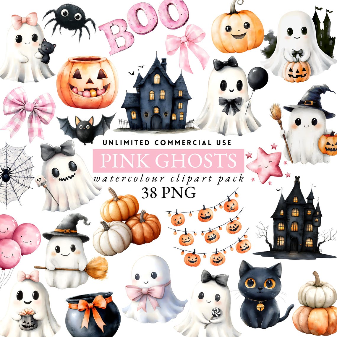 Cute Pink Fall Ghosts, Floral Halloween Ghost Png, Pink Halloween Ghost ...