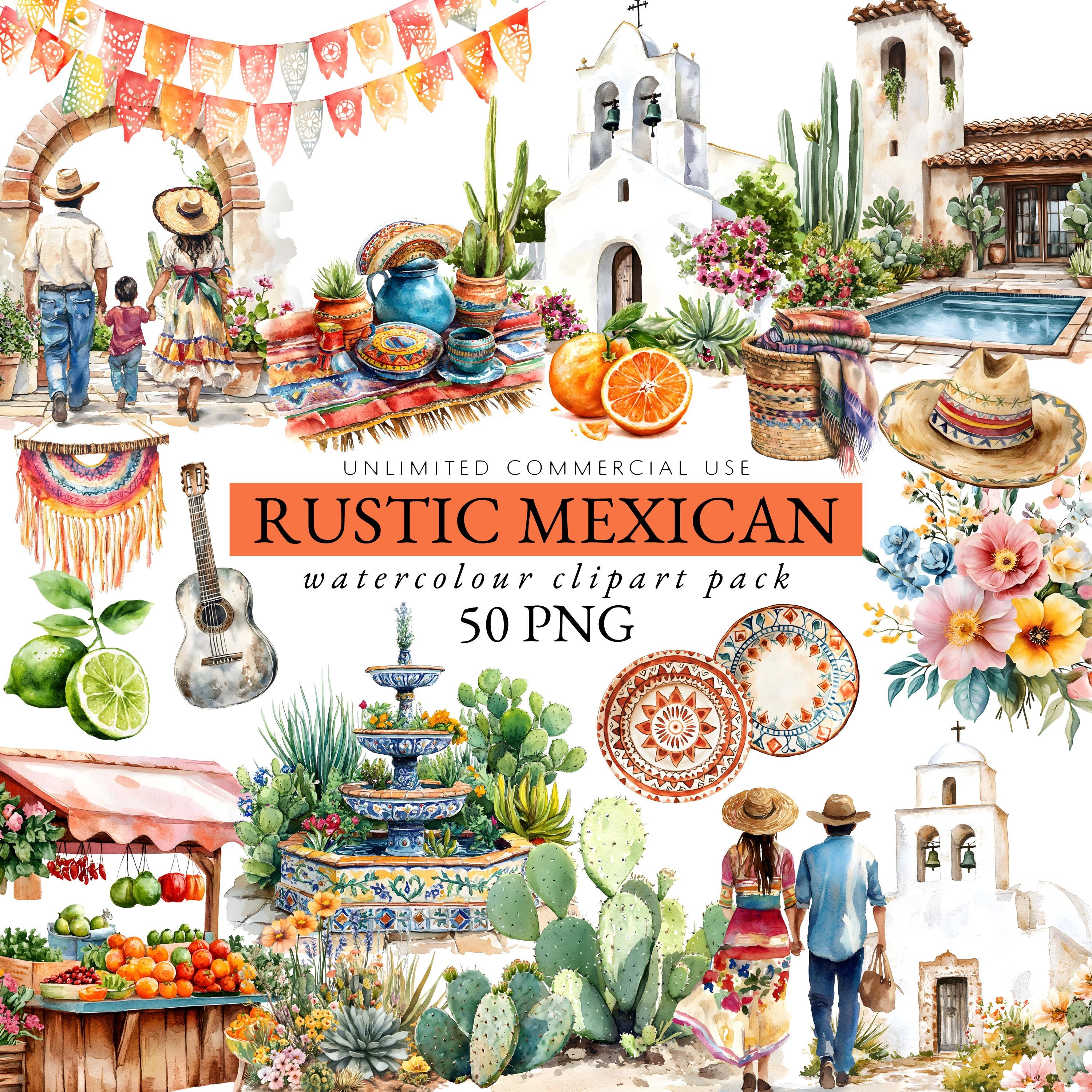 Watercolor Mexican Clipart, Cactus Clipart, Mexican Flower Clipart ...