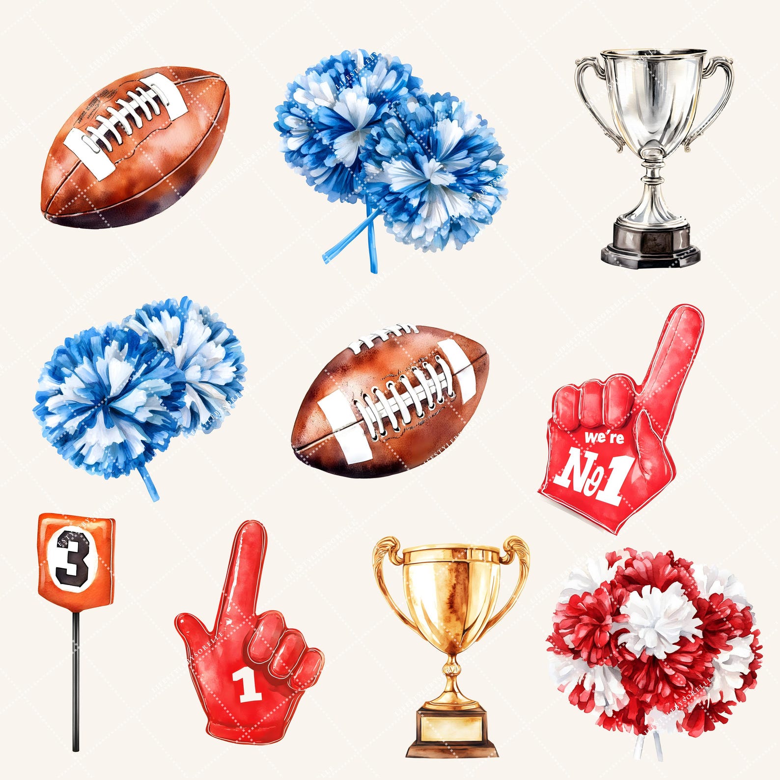 Watercolor American Football Clipart, Football Clipart, Rugby Clipart ...