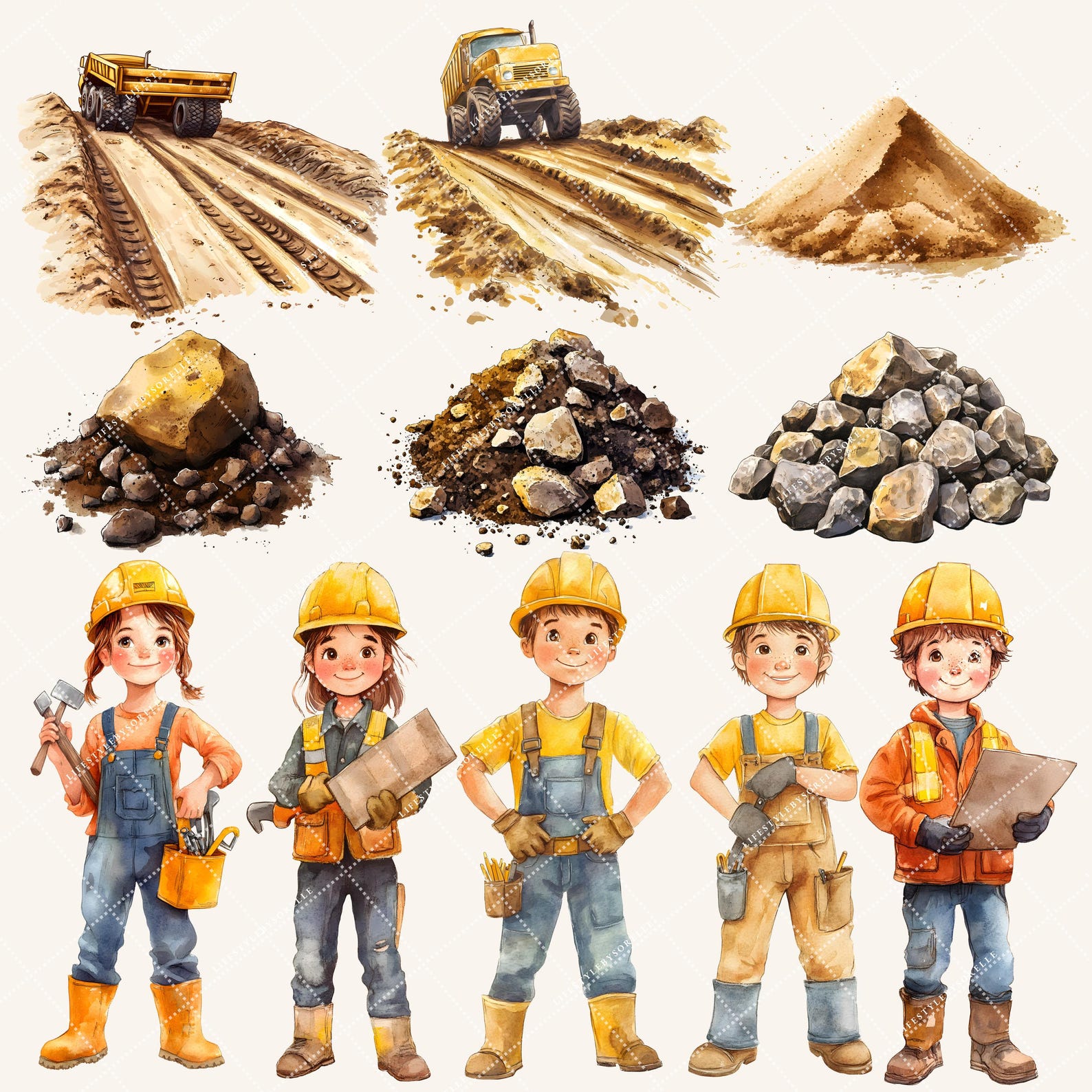 Watercolor Yellow Construction Clipart, Bulldozer Clipart, Yellow Truck ...