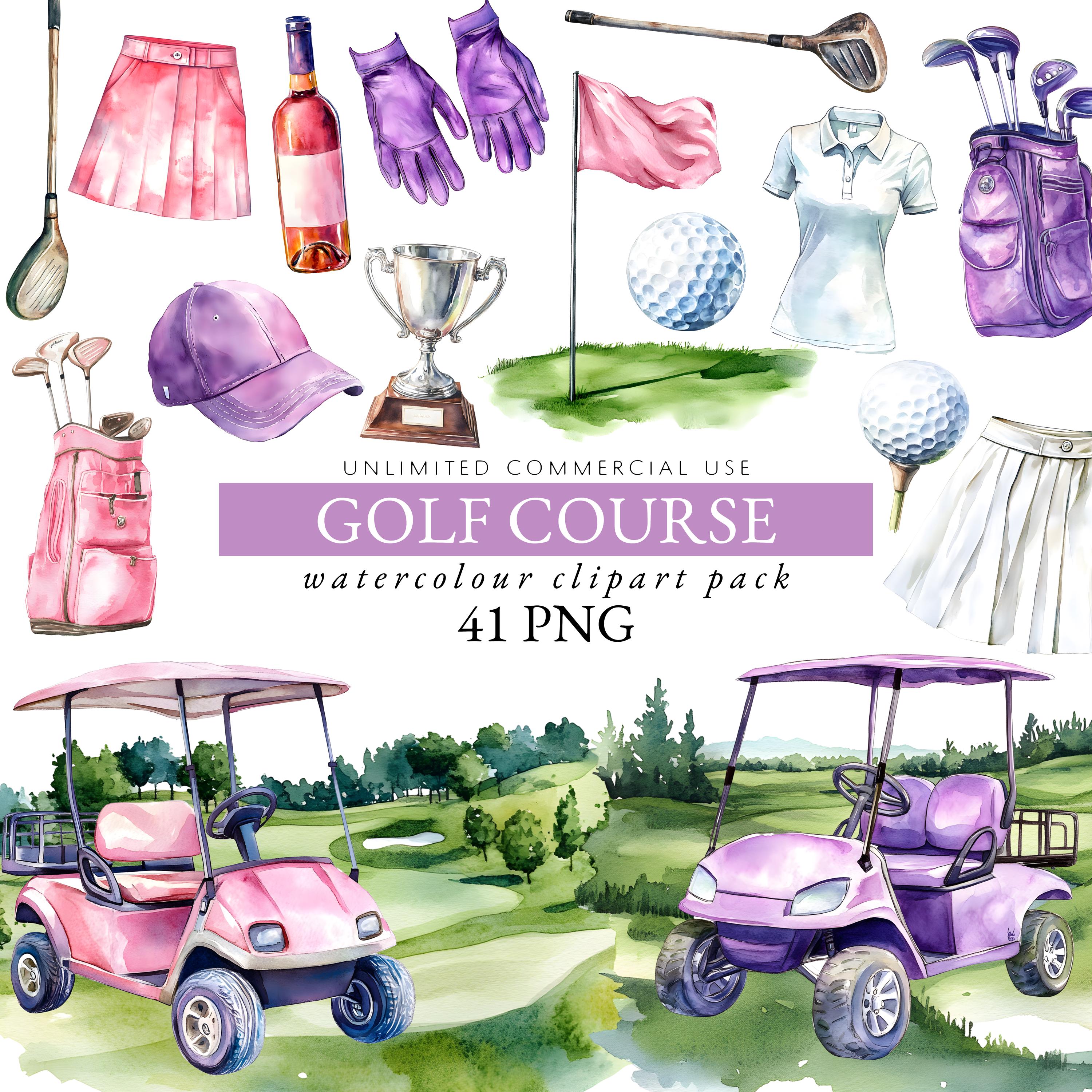 Watercolor Pink Golf Clipart, Golf Course Clipart, Sports Clipart, Golf ...