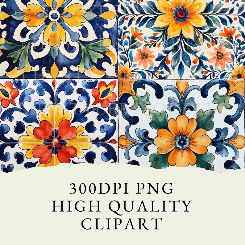 Watercolor Mexican Clipart, Cactus Clipart, Talavera Mexican Tile ...