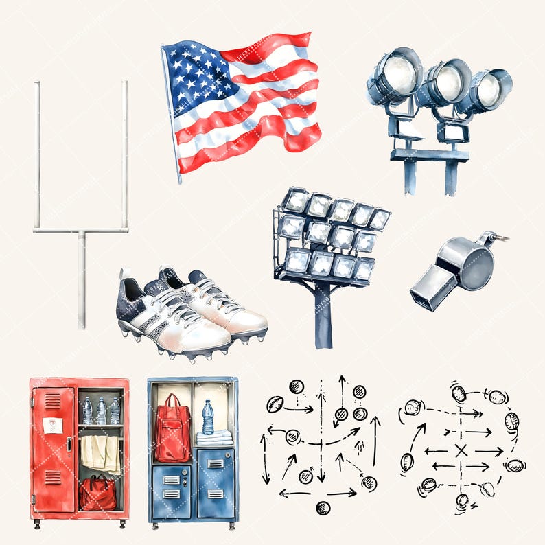 Watercolor American Football Clipart, Football Clipart, Rugby Clipart ...