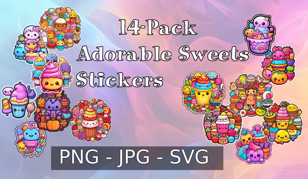 Colourful Cartoon Sweets Sticker Clipart Pack, Commercial Use Ok, SVG ...