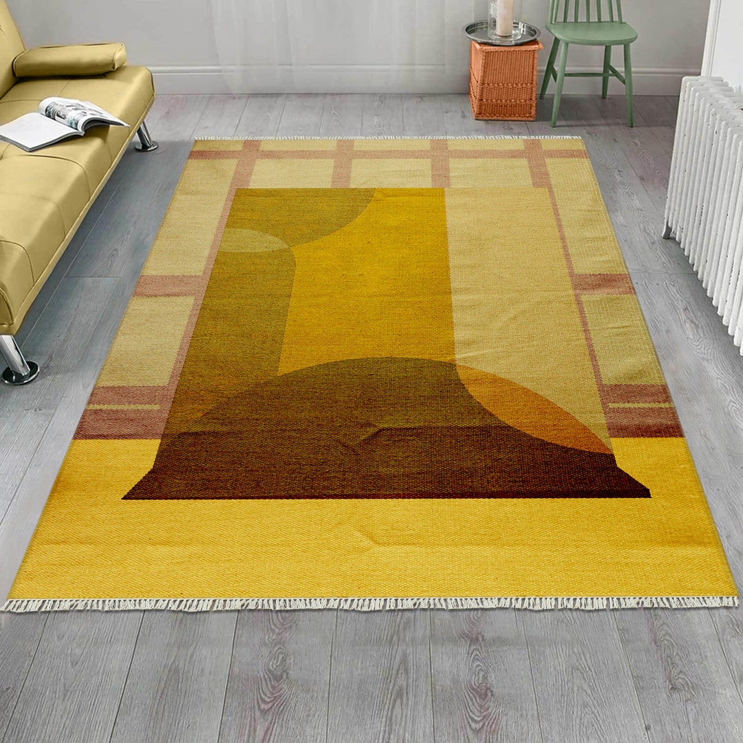 Yellow Living Room Printed Cotton Area Rug Handmade Gift for Her ...