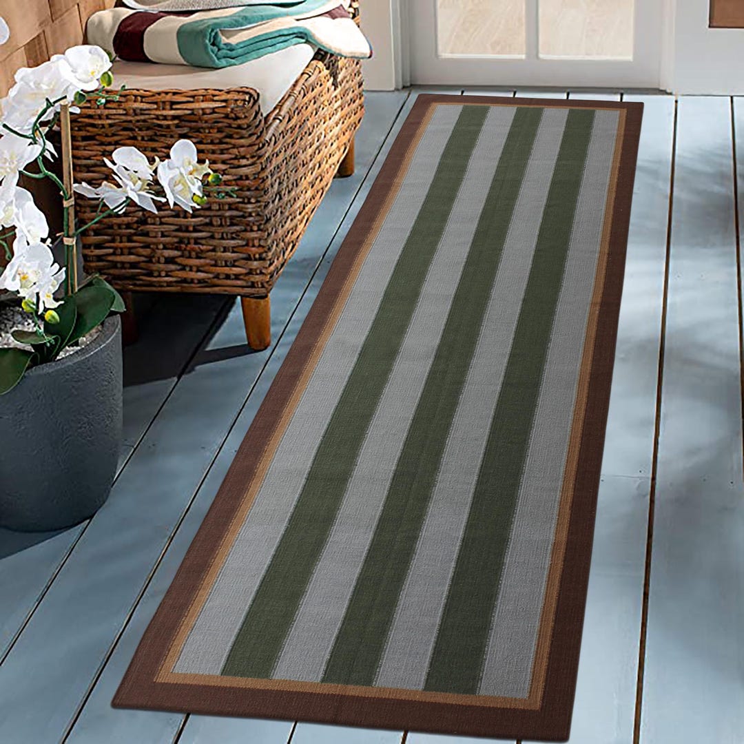 Traditional Striped Design Multicolor Wool Dhurrie Hallway Stair Runner ...