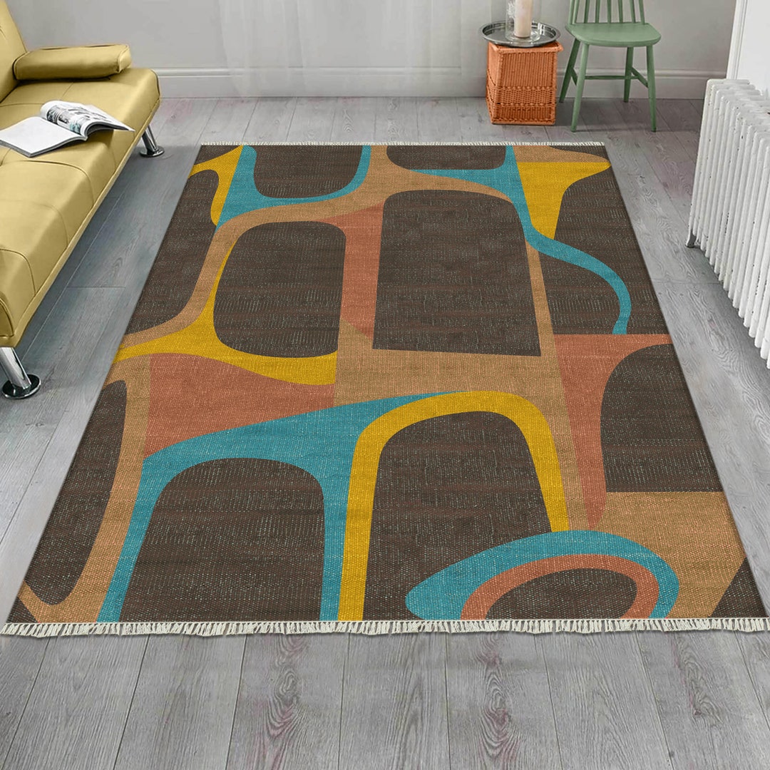 Hand Block Print Brown Cotton Area Rug Abstract Pattern Home Decor ...