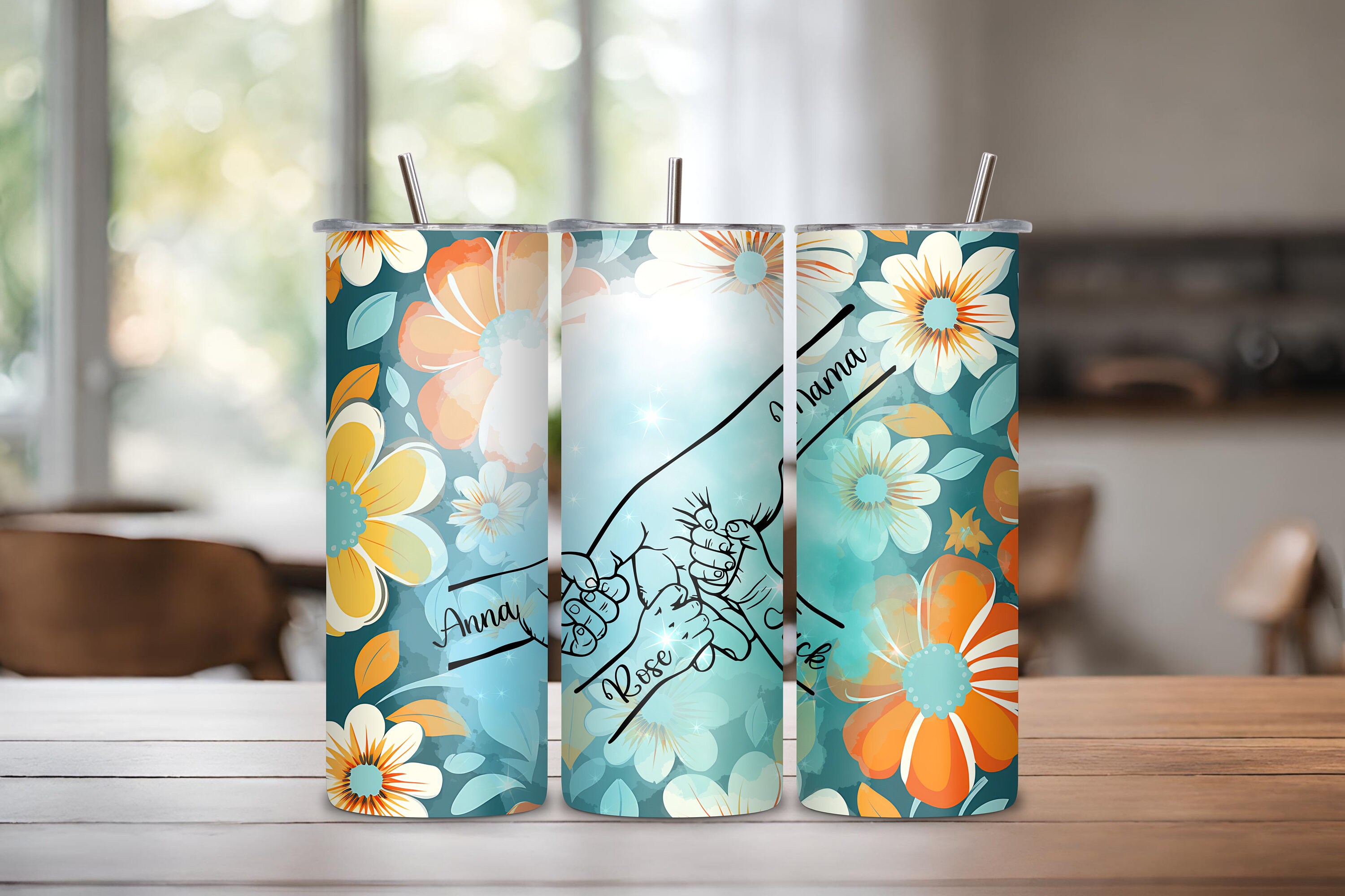 Personalized 1-5 Hand Models Holding Mom‘s Hand Tumbler Design, Holding ...