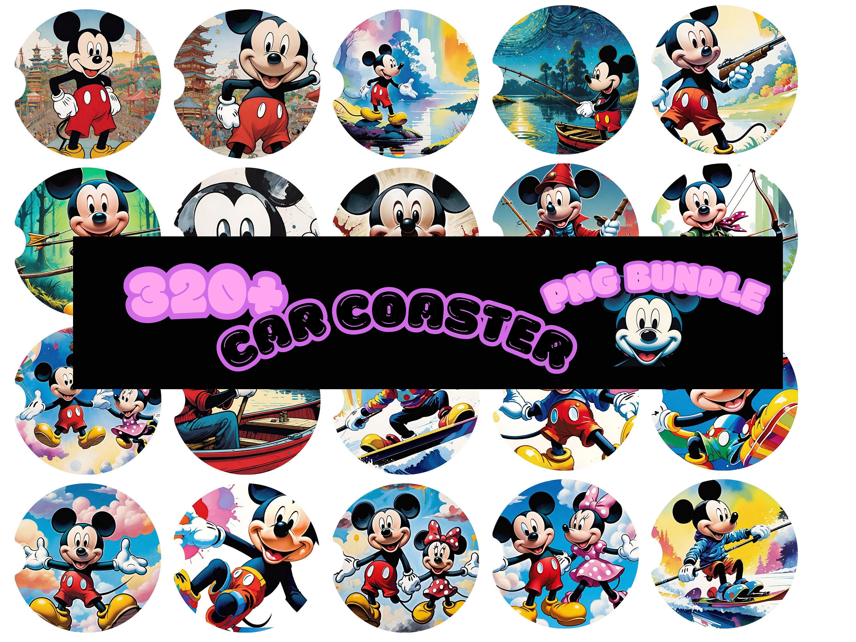 320+ Car Coaster Mickey Mouse Bundle, Sublimation Coaster, Coaster ...
