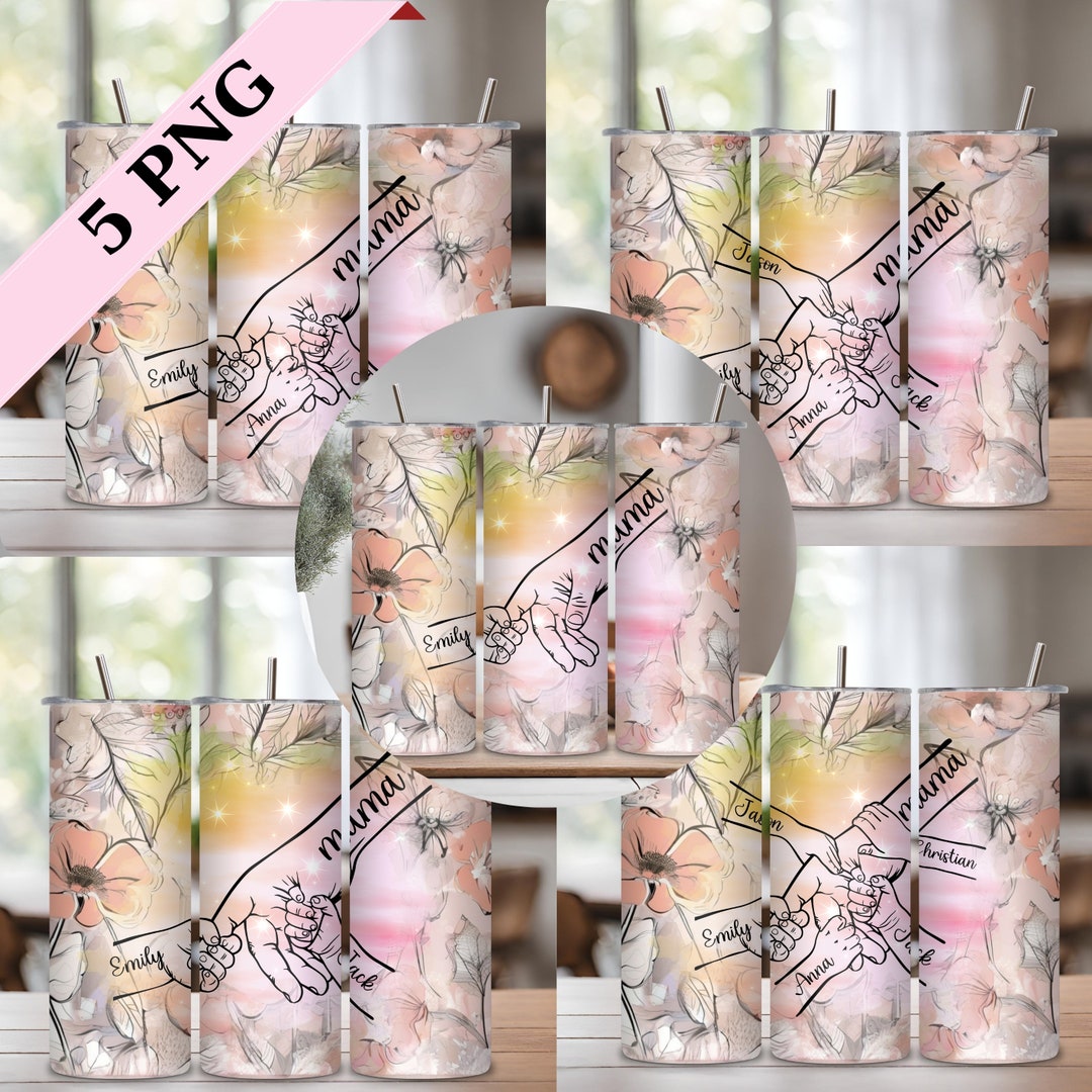 Personalized 1-5 Hand Holding Mom‘s Hand Boho Effect Tumbler Design ...