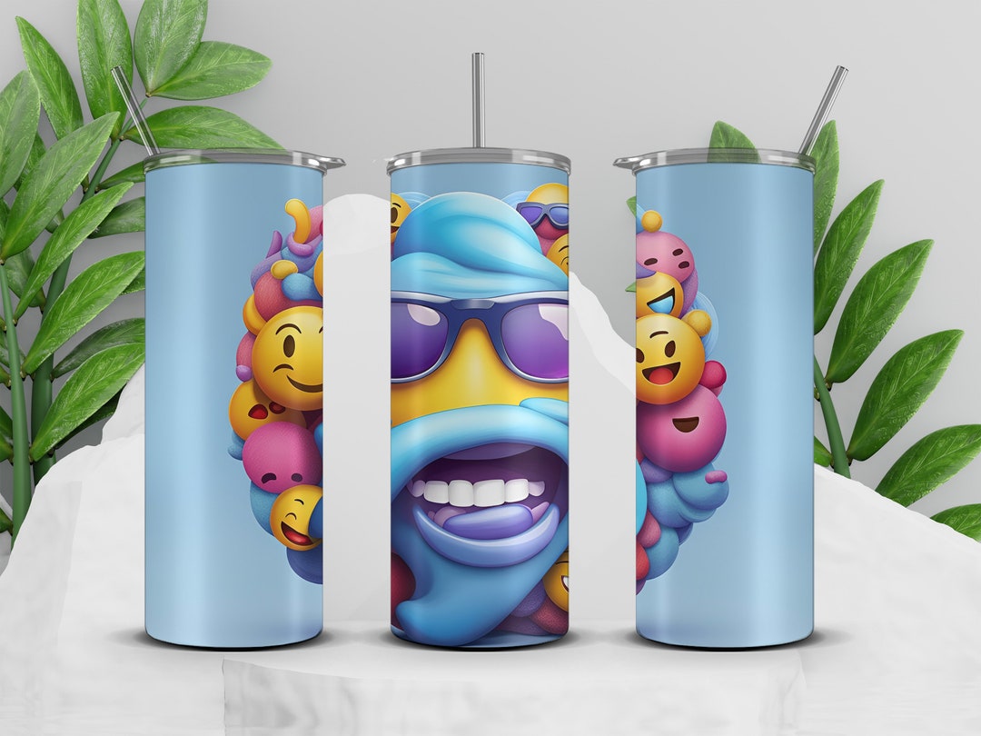 Overflow Emojis Colorful Emoji Happy Smile Crazy 20 Oz Skinny Tumbler ...