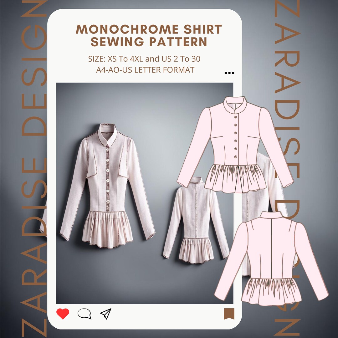 Monochrome Shirt Sewing Pattern,women Shirt Pattern, Sewing Pattern ...