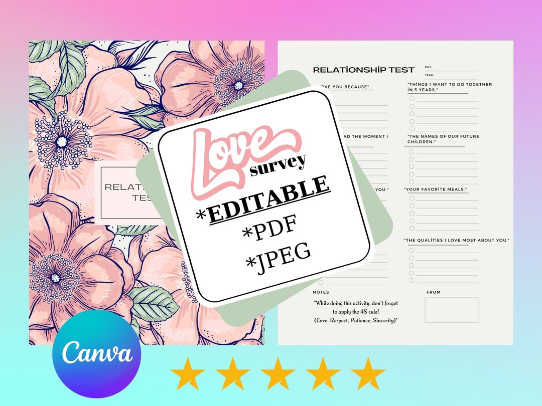 EDITABLE Relationship Test Printable, LOVE Appreciation ,write Down ...