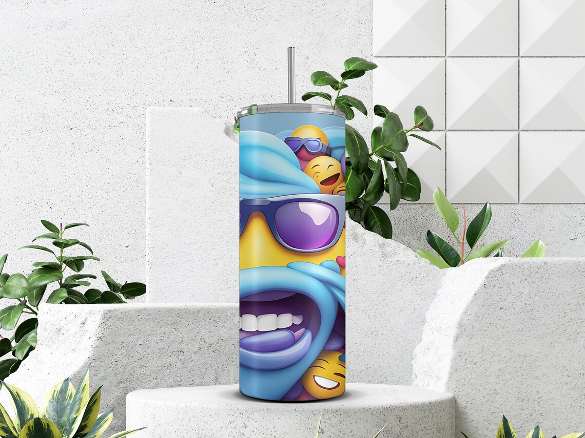 Overflow Emojis Colorful Emoji Happy Smile Crazy 20 Oz Skinny Tumbler ...