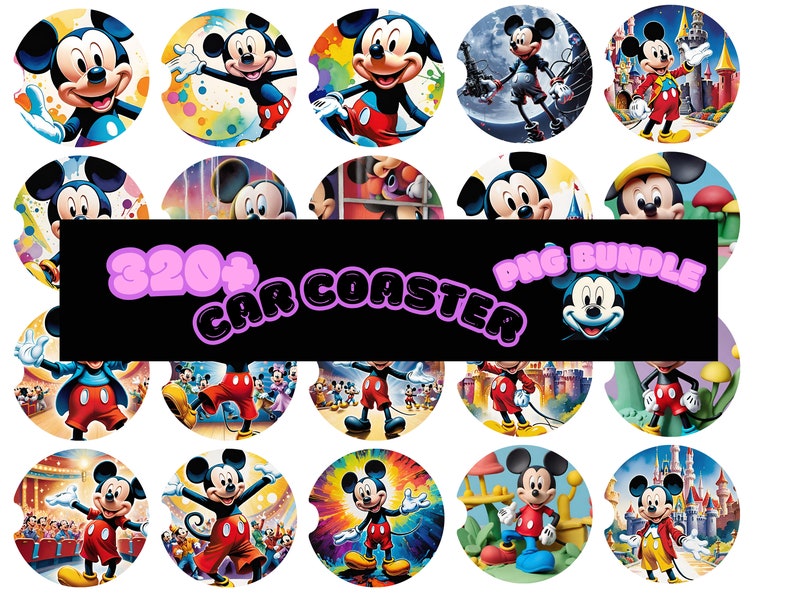 320+ Car Coaster Mickey Mouse Bundle, Sublimation Coaster, Coaster ...