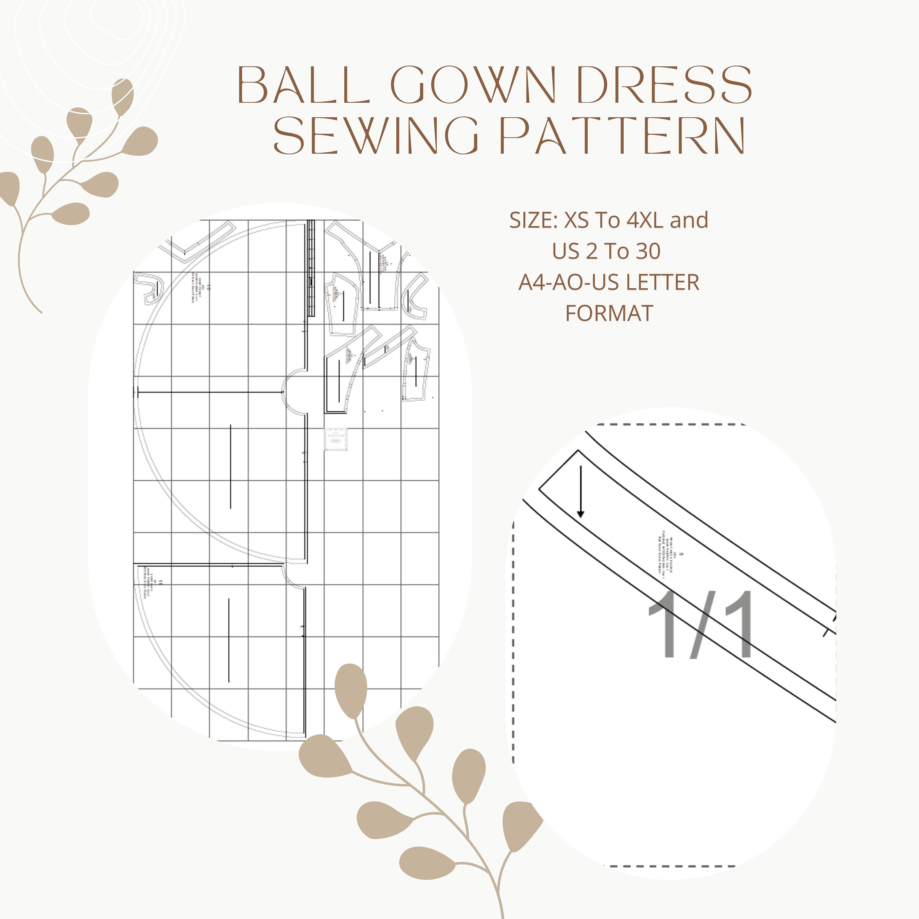 Ball Gown V Neck Dress Sewing Pattern PDF ,bridal Gown, Prom Dress ...