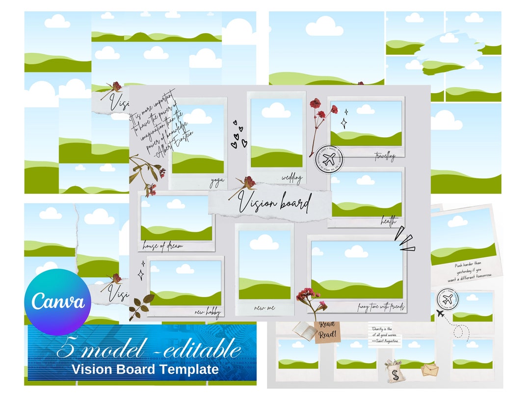 Digital Vision Board 5 Models Template, Fully Editable Drag and Drop ...