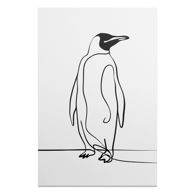 Minimalistic Penguin Line Art Print Printable Digital Wall Art Sleek ...