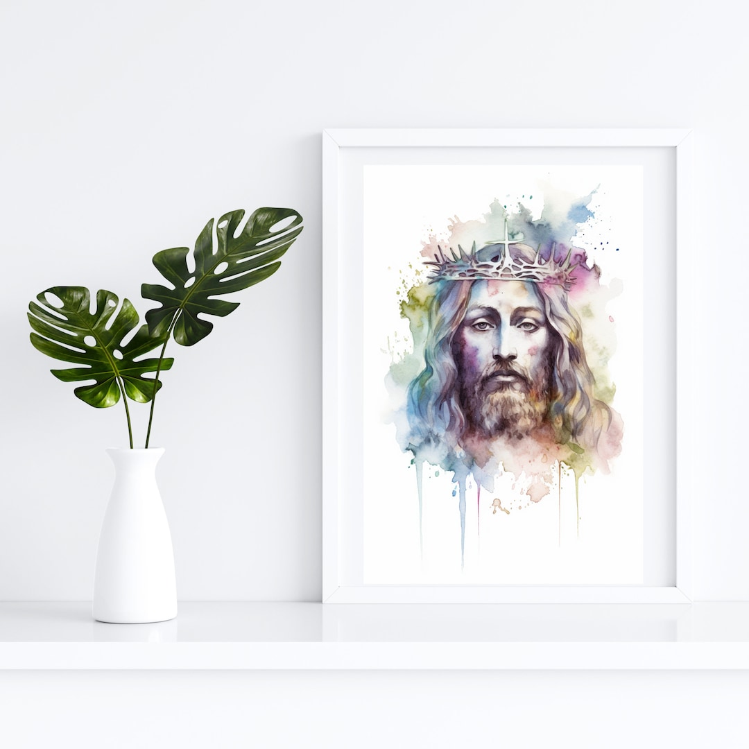 Jesus Christ Portrait Watercolor Pastel Wall Art Print | Catholic Wall ...