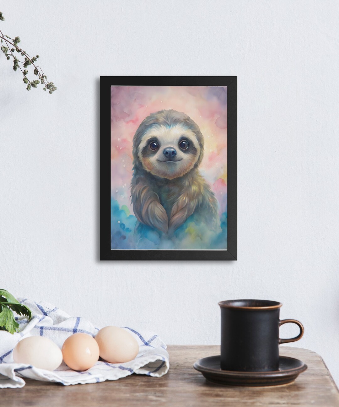 Baby Sloth Watercolor Art Print Digital Nursery Poster Printable Wall ...