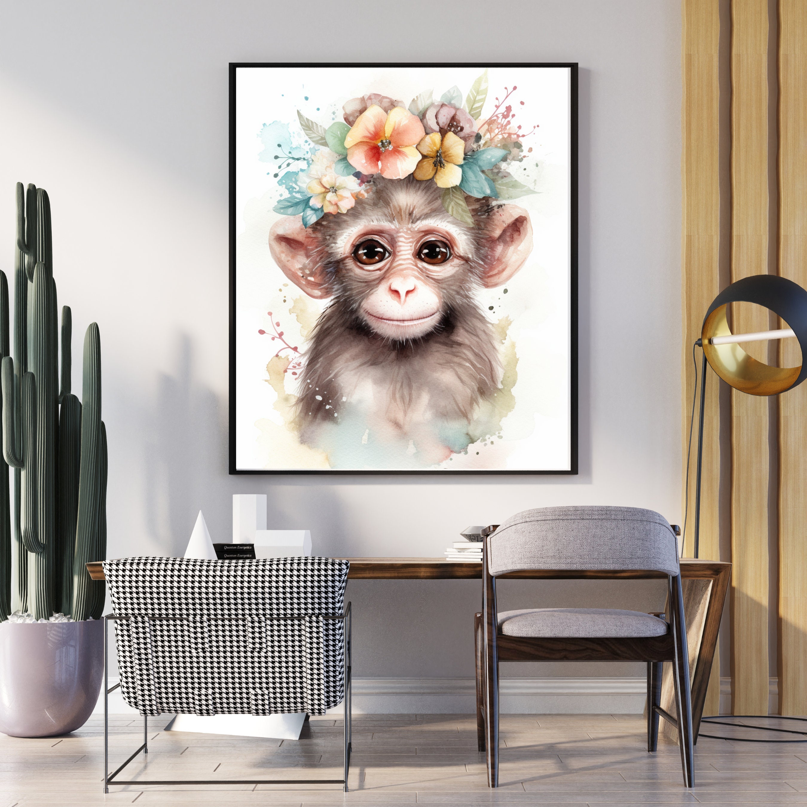Watercolor Baby Monkey Printable Wall Art Digital Print | Nursery ...