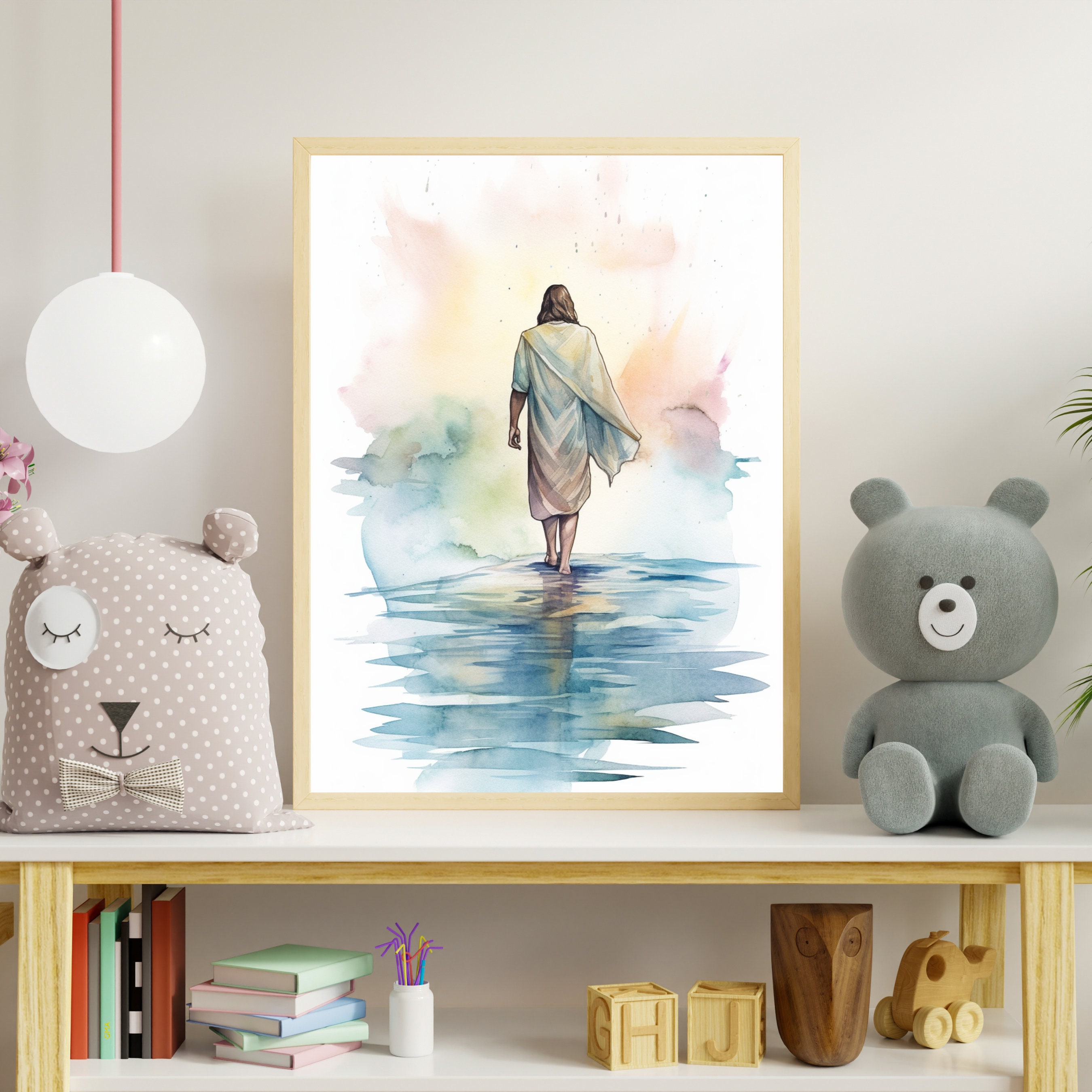 Jesus Christ Walking on Water Watercolor Pastel Wall Art Print Catholic ...
